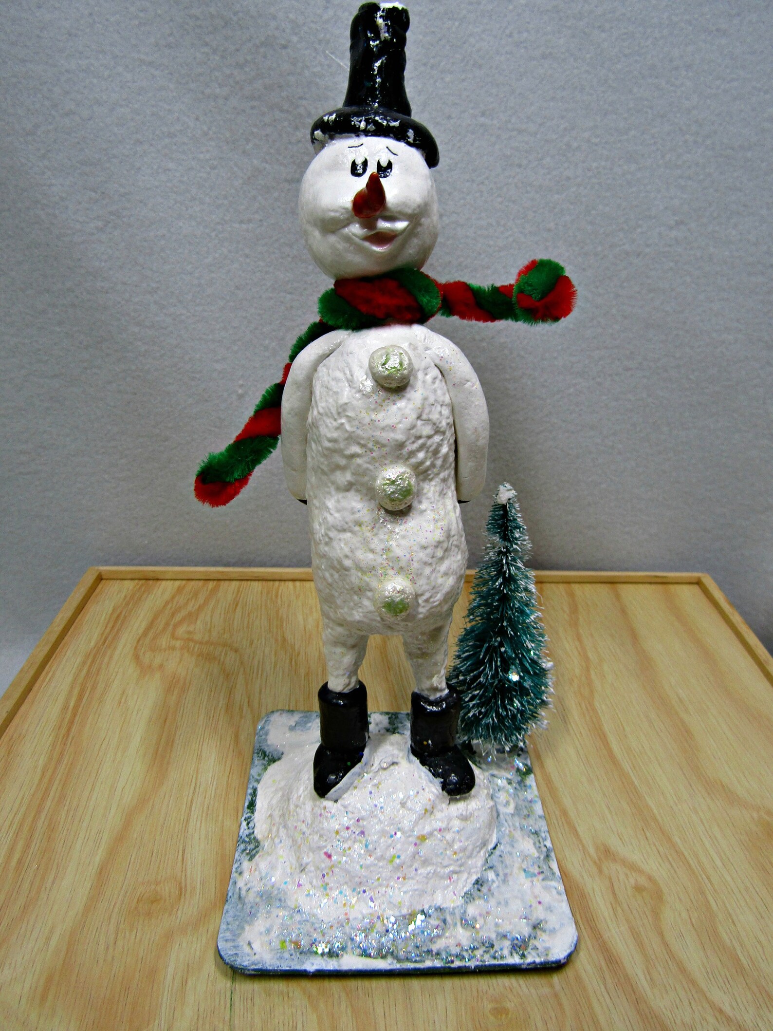 Snowman Paper Mache Folk Art Original OOAK Handmade Winter - Etsy