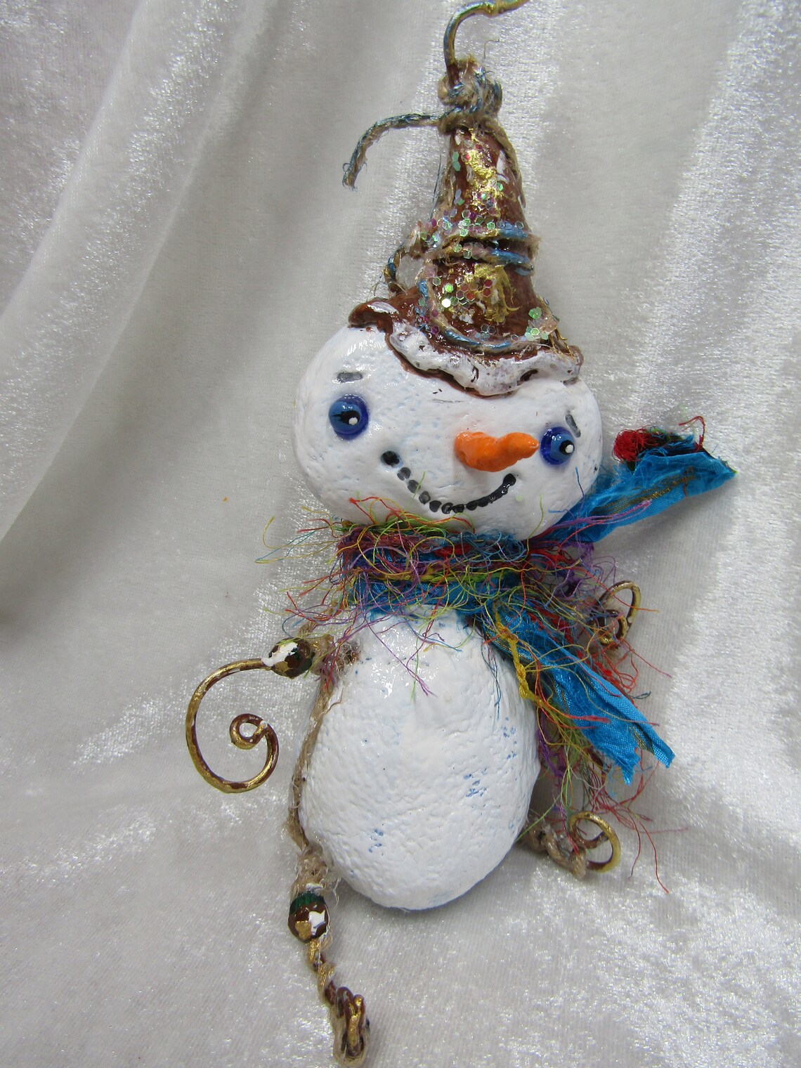 Whimsical Papier Mache Snowman Ornament One-of-a-kind Handmade - Etsy