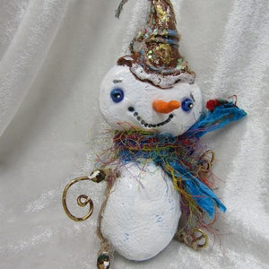 Whimsical Papier Mache Snowman Ornament One-of-a-kind Handmade Original ...