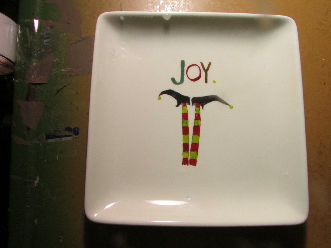 Rae Dunn Magenta Square Plate Joy Elf Legs White Artisan Collection Free USA Shipping - Etsy
