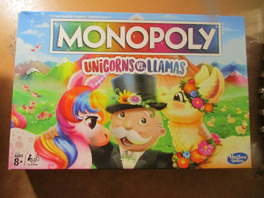 Monopoly E8760 Unicorns Vs. Llamas Board Game Ages 8 + 2 to 6 Players ...