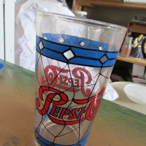 Vintage Pepsi Cola Stain Glass Design Drink Glass 12 Ounce Glass Free ...