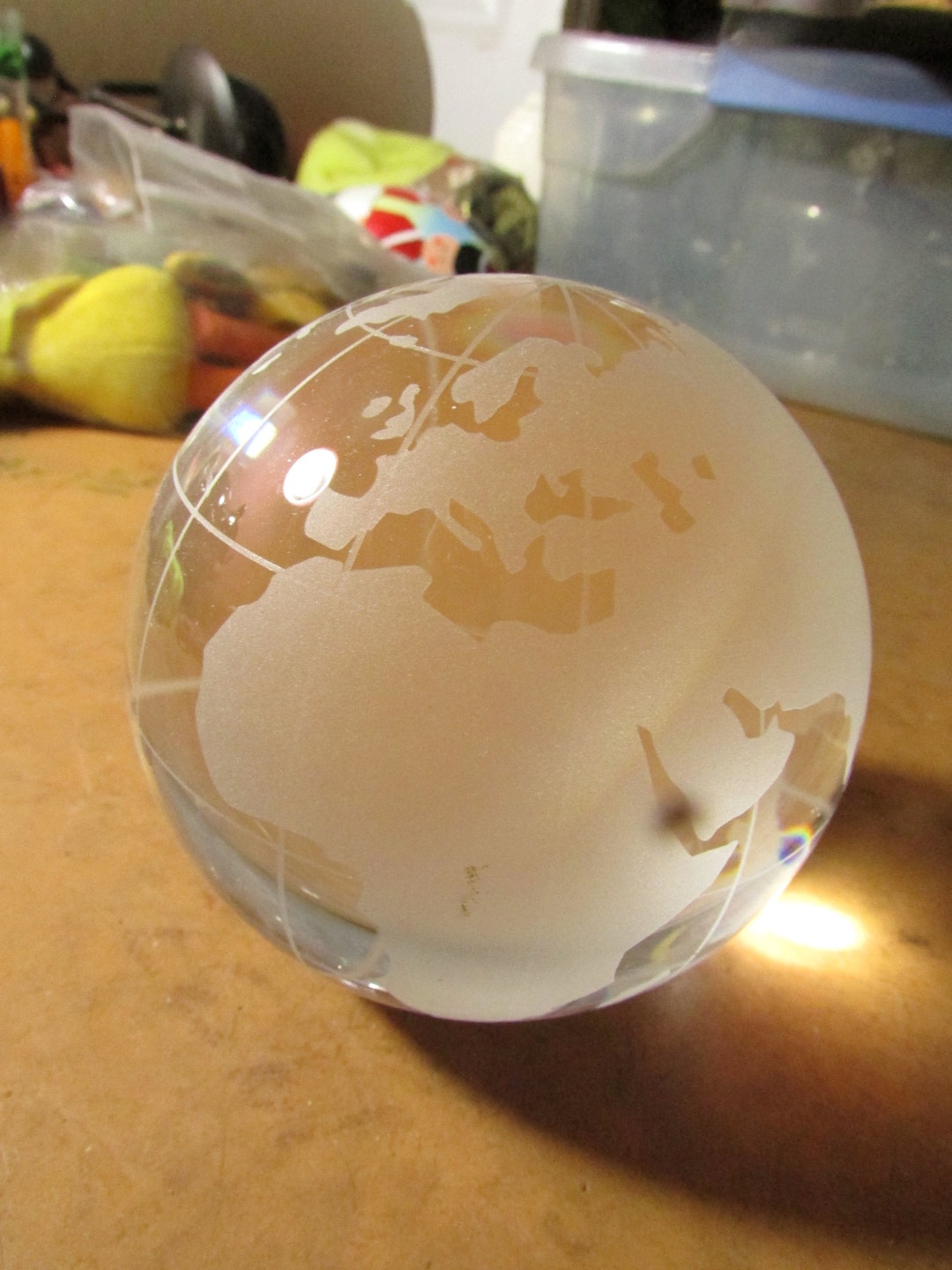 Etched Clear Earth World Globe Paperweight Glass Office Decor 3" Free ...