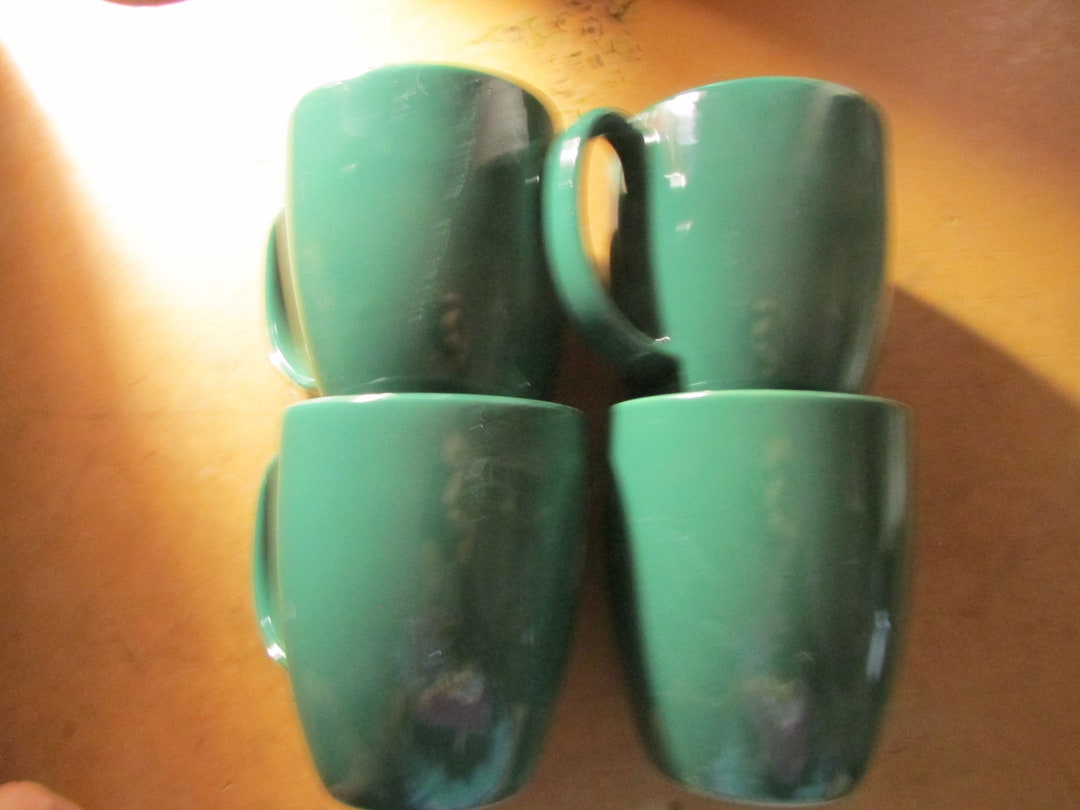 Corelle Corning Stoneware Coffee Cups Mugs Dark Green Set 4 12 Oz Set~4 ...