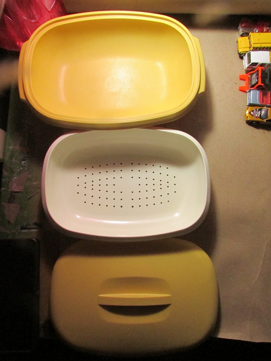 VINTAGE Tupperware 3-piece Vegetable STEAMER Harvest Gold 1273-2 1274-8 ...
