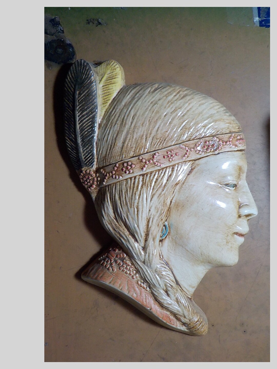 Vintage Native American Indian Princess Head Ceramic Wall Hanging ...