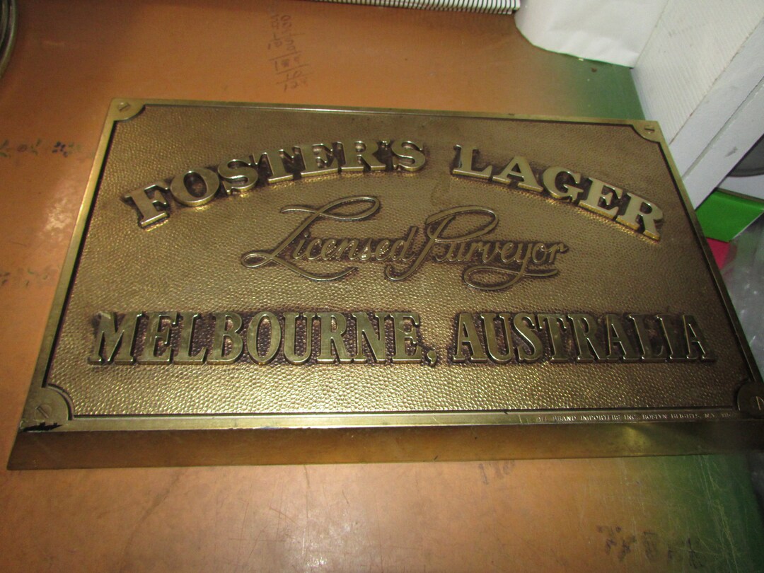 Vintage Foster's Lager Beer Sign Licensed Purveyor Melbourne Gold Man ...