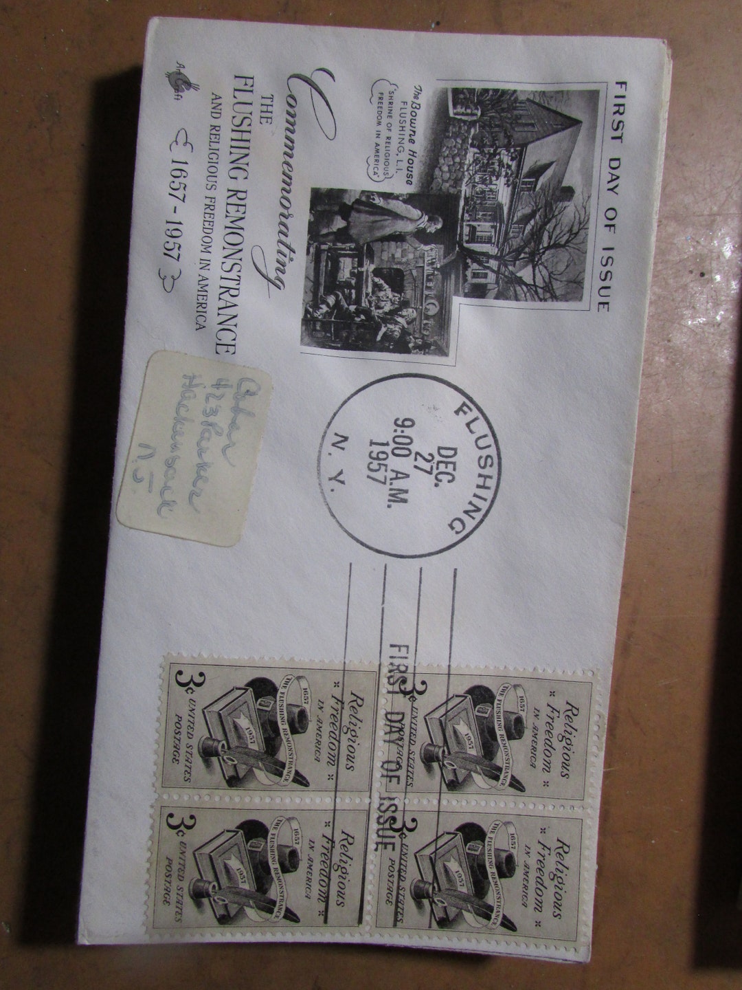 Dec 27 1957 the Flushing Remonstrance Postage Stamps First of Day Issue ...