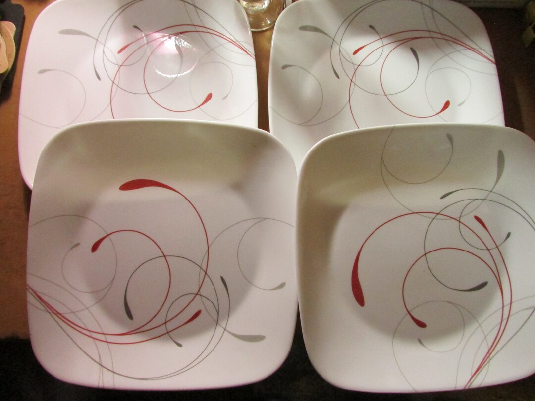 Corelle Splendor Square Plate 9 Inch Luncheon Salad Dessert Red Gray ...
