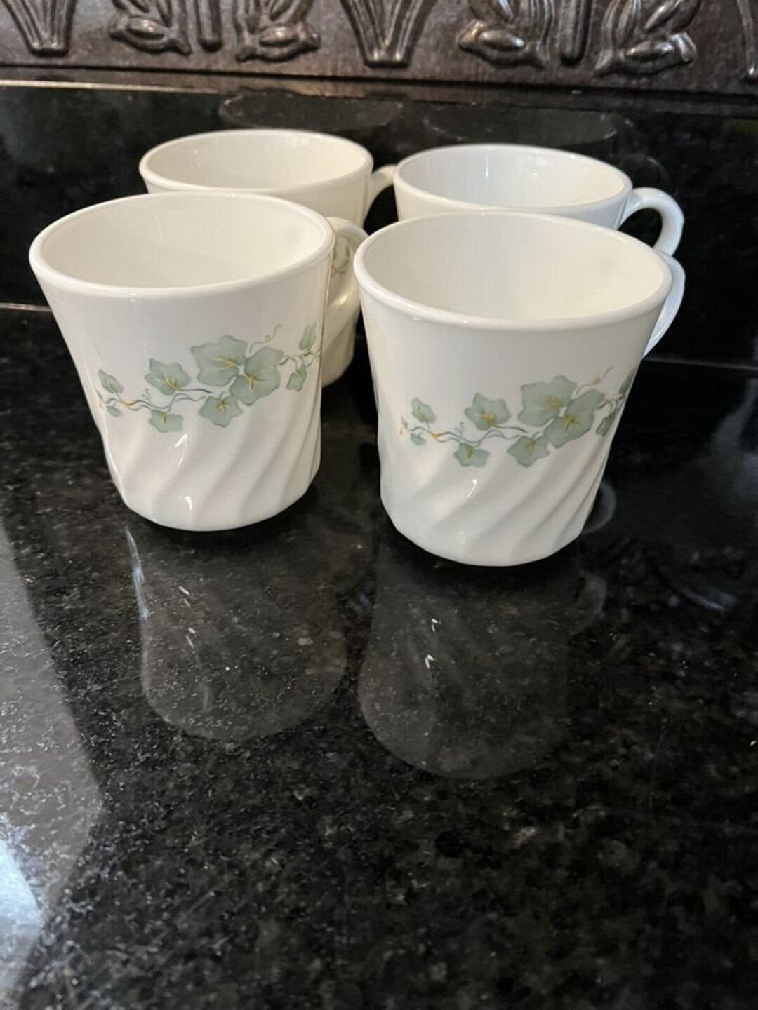 Corning Corelle Callaway Ivy Swirl Coffee Tea Mugs Cups Green Ivy Set ...