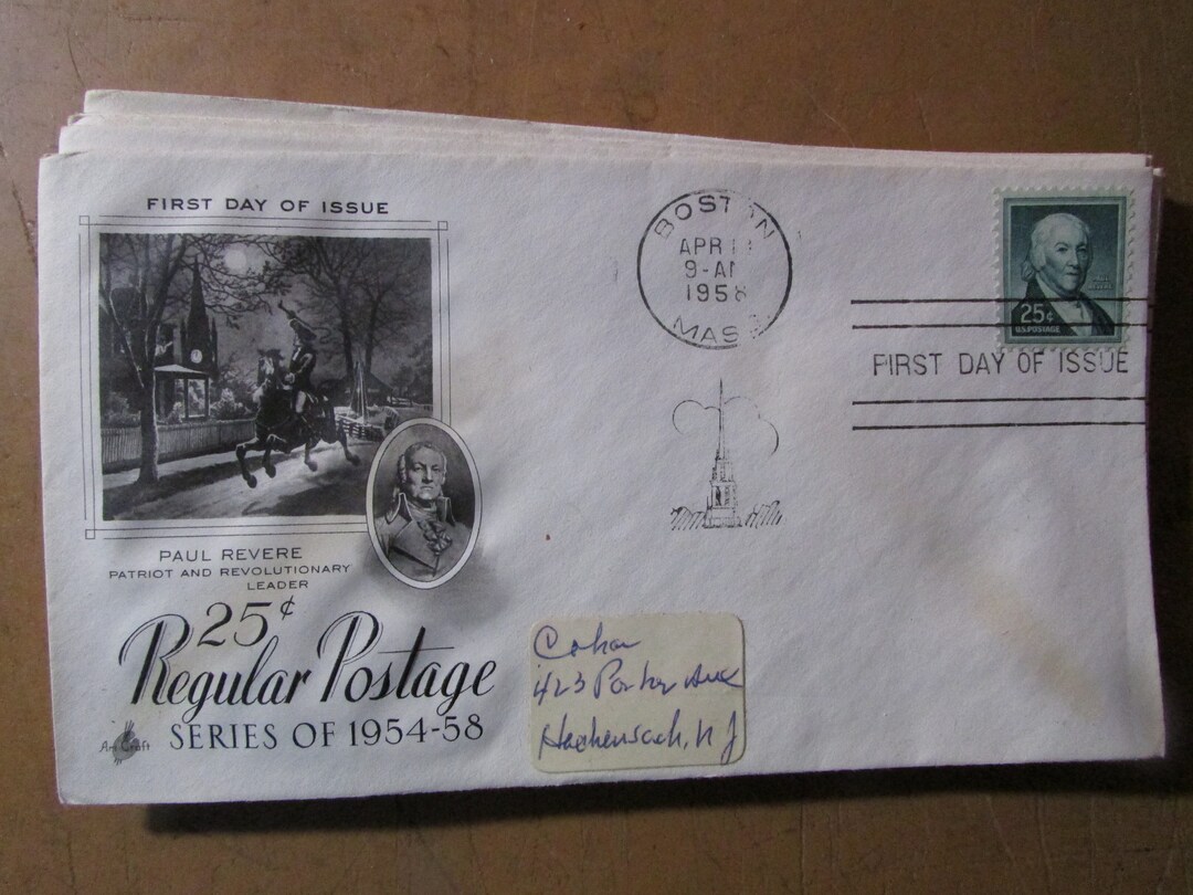 April 18 1958 Paul Revere Postage Stamps First of Day Issue Cover FREE ...