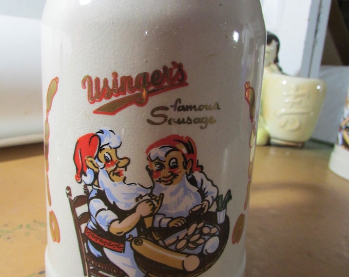 Vintage Usinger's Milwaukee Sausage Stoneware Beer Stein Mug Elf Gnome ...