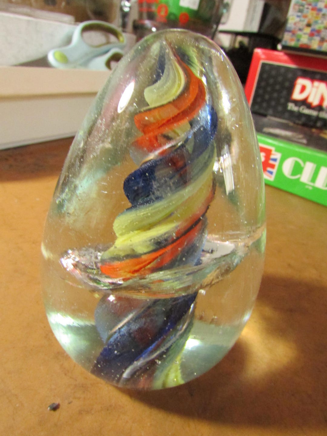 Multi Color Swirl Glass Paperweight Desk Office 3 1/2 Inches Tall Round ...