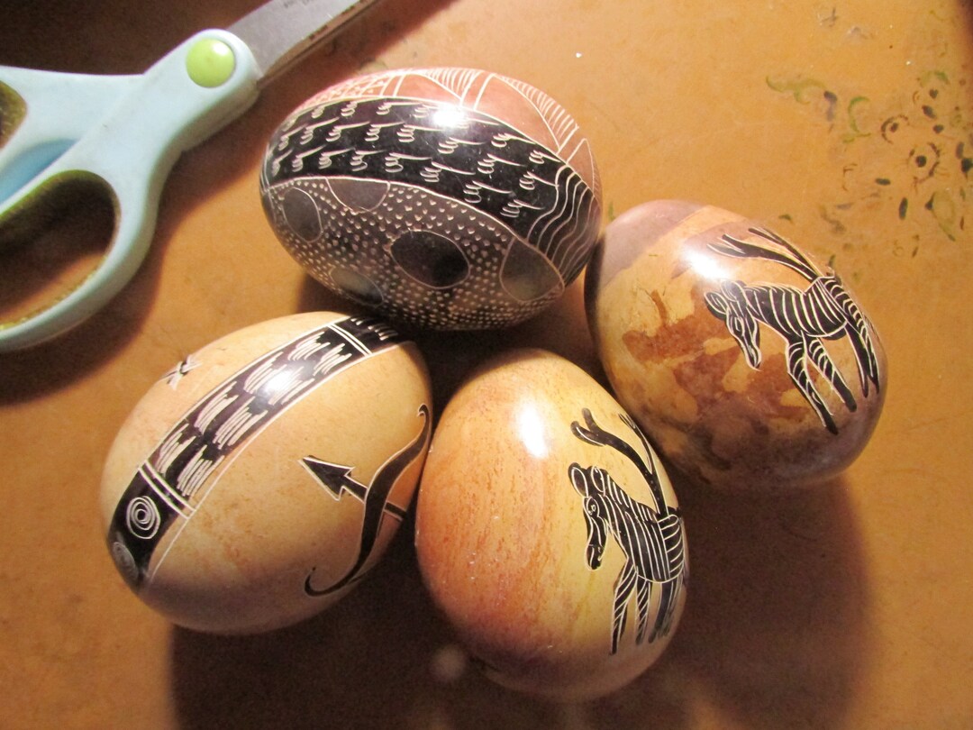 Vintage Lot of 4 Hand Carved African Alabaster Soapstone Eggs Made in ...