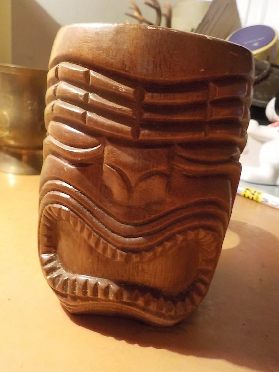 Vintage Wood Tiki Mug Treasure Island Florida Philippines 5 | Etsy