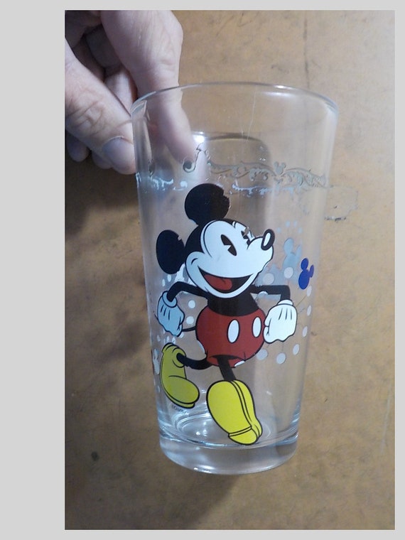 Vintage Mickey Mouse Drink Glass Pint Free USA Shipping | Etsy