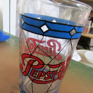 Vintage Pepsi Cola Stain Glass Design Drink Glass 12 Ounce Glass Free ...