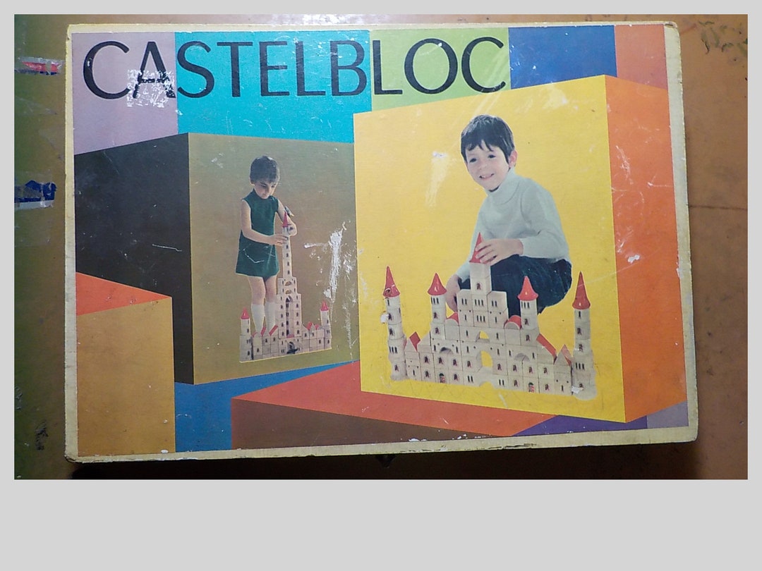 Vintage Castelbloc Castle Wood Block Building Set & Wood Box Free USA ...