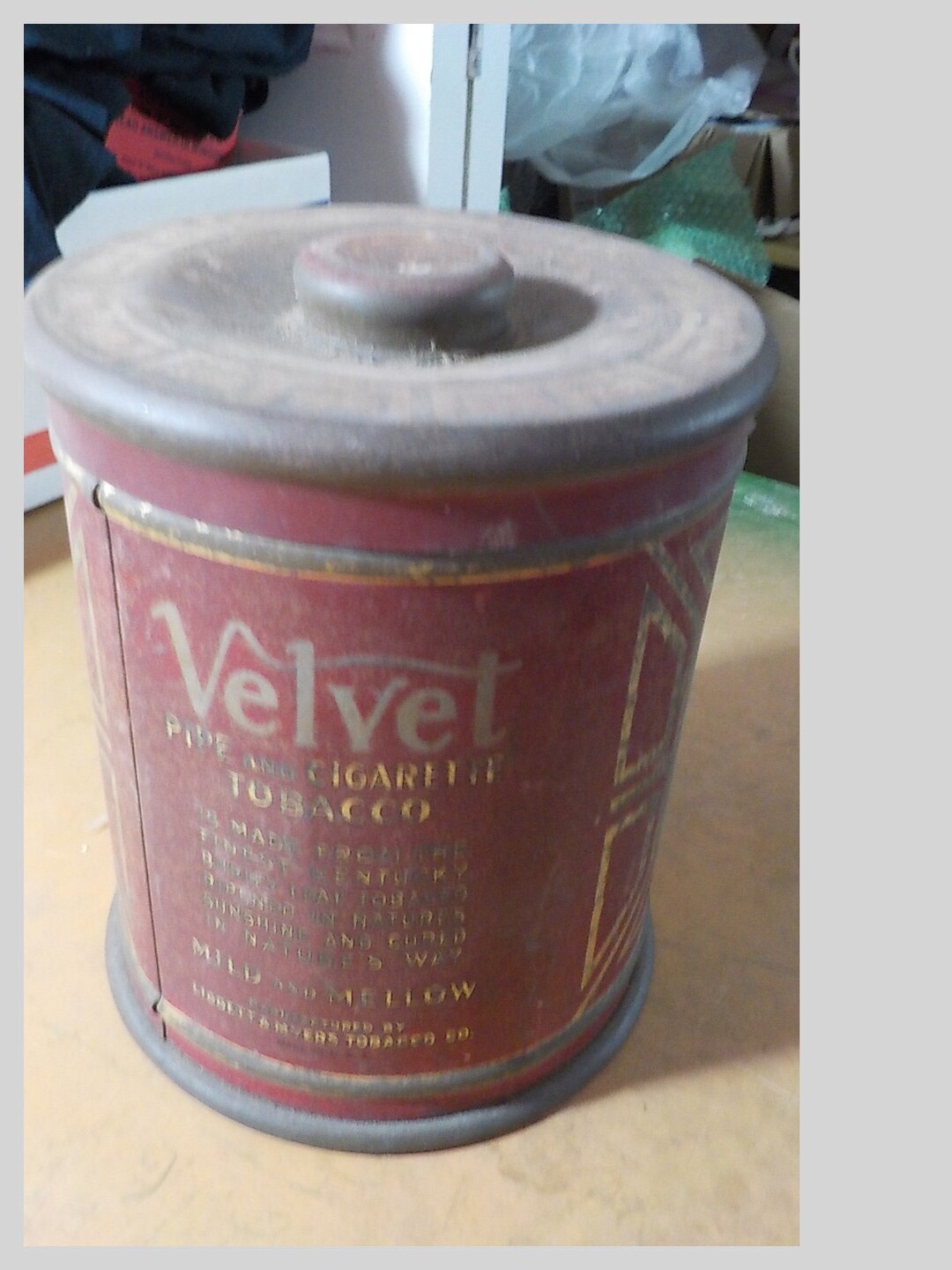 Vintage Velvet Pipe and Cigarette Round Tobacco Tin Liggett & Myers Co ...