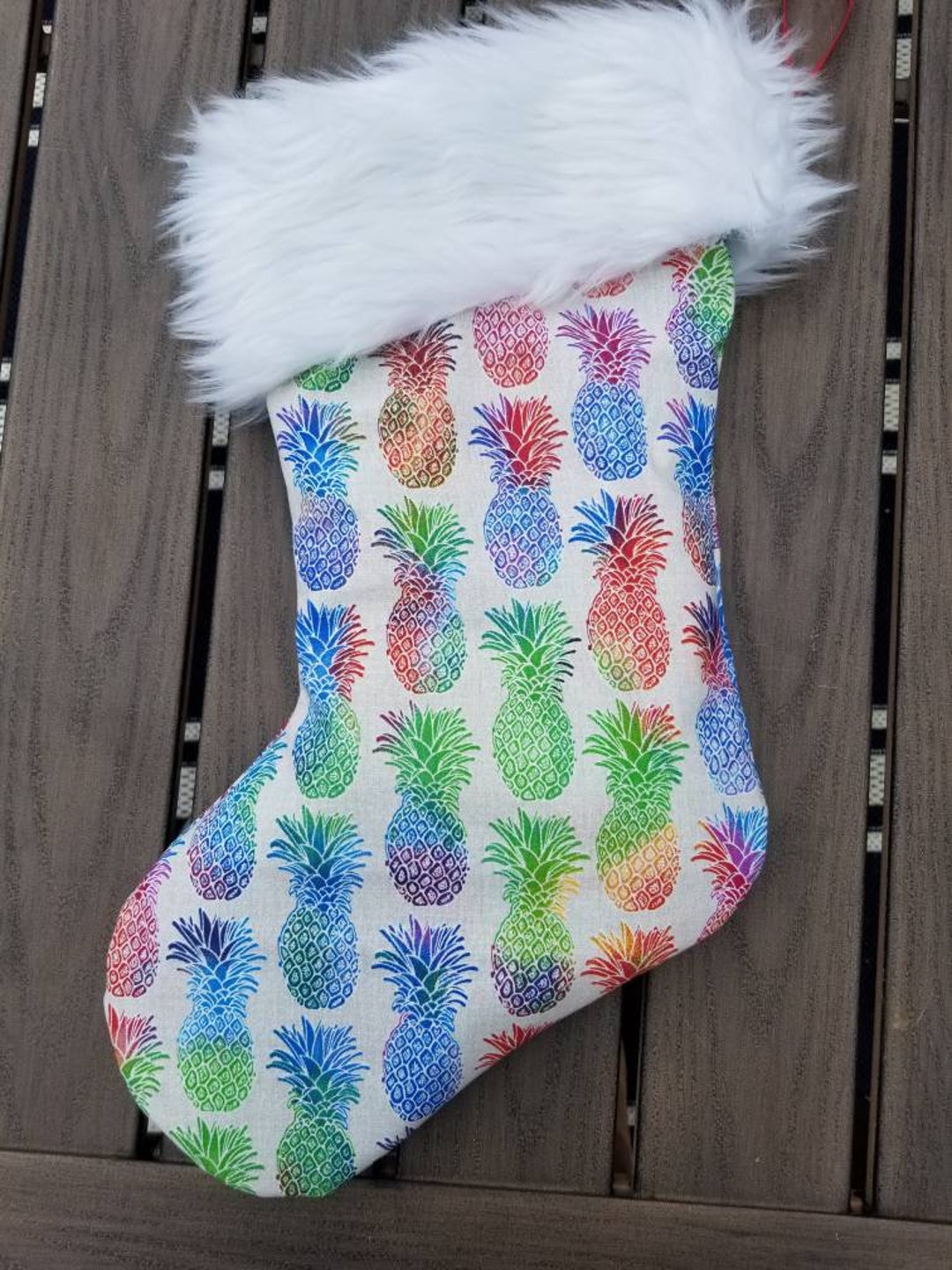 Rainbow, Tropical Pineapple, 17 Inch Fully Lined Faux Fur Trimmed ...