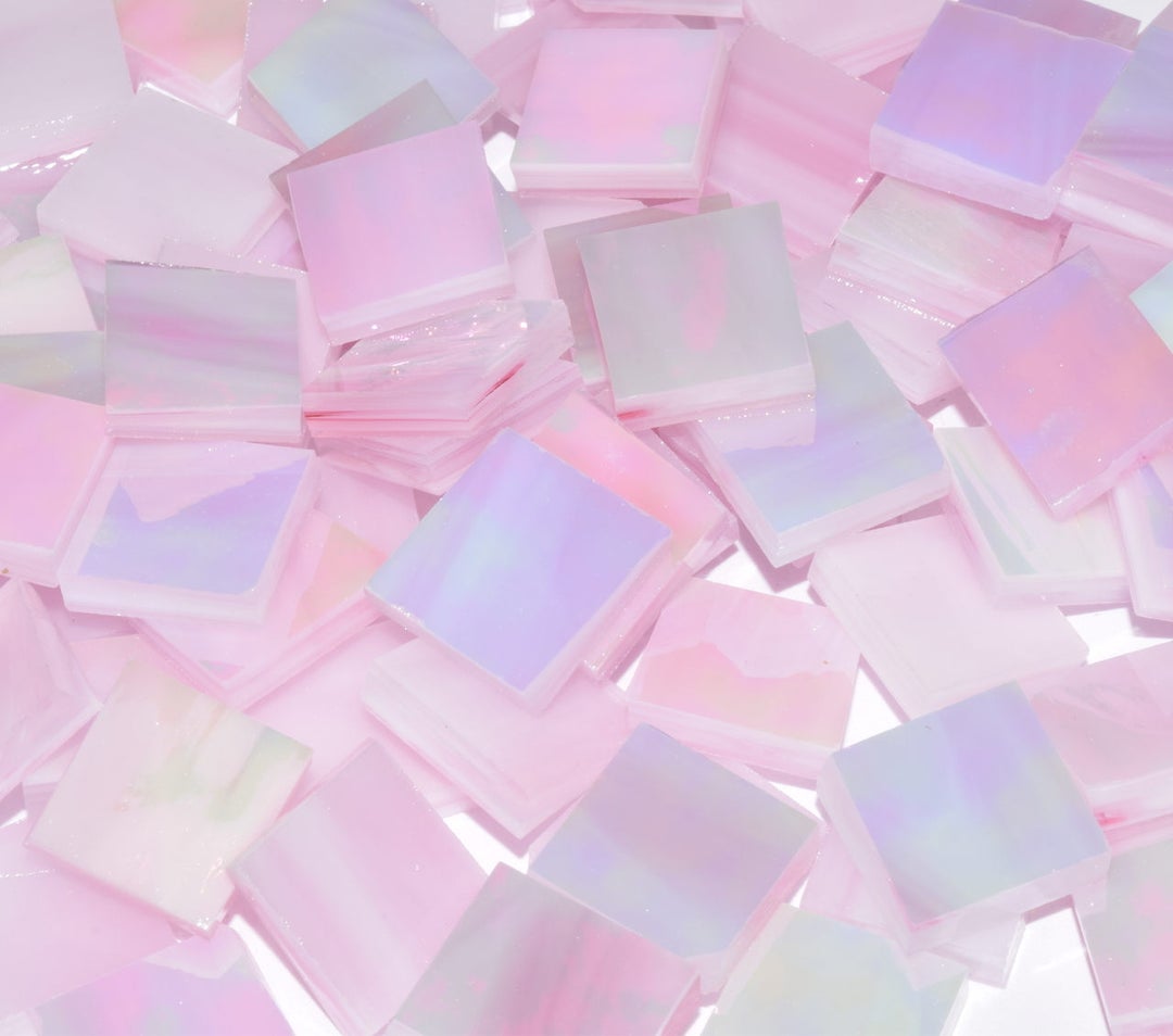 Pink & White Wispy Iridescent Stained Glass Mosaic Tiles - Etsy