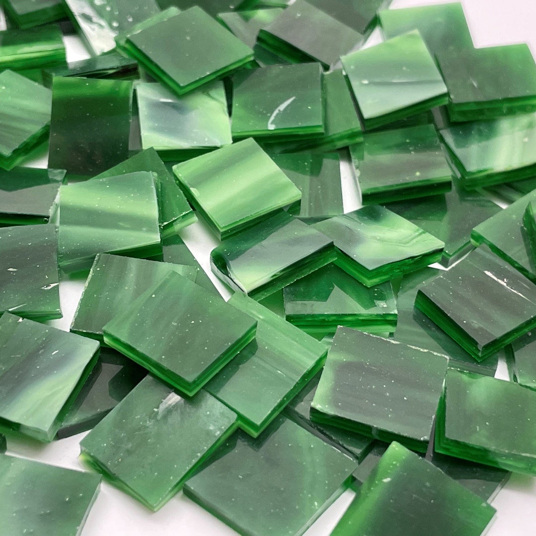 Dark Green & White Wispy Hand Cut, Stained Glass Mosaic Tiles - Etsy