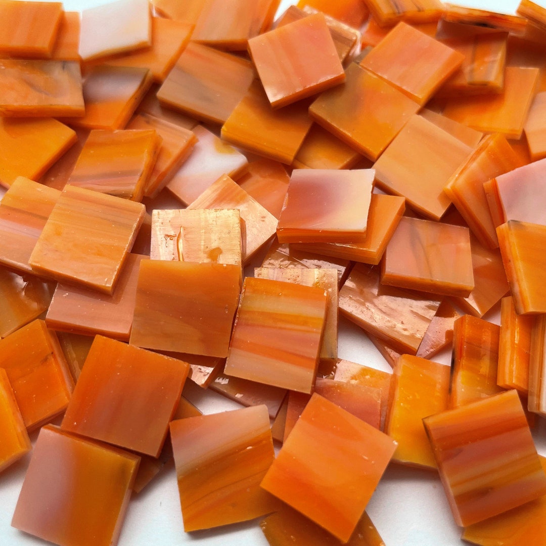 Fiery Orange Hand Cut, Stained Glass Mosaic Tiles - Etsy