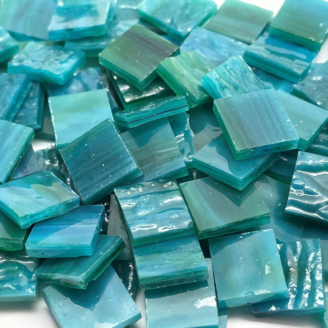 Cayman Crush Blue & Green Hand Cut, Stained Glass Mosaic Tiles - Etsy