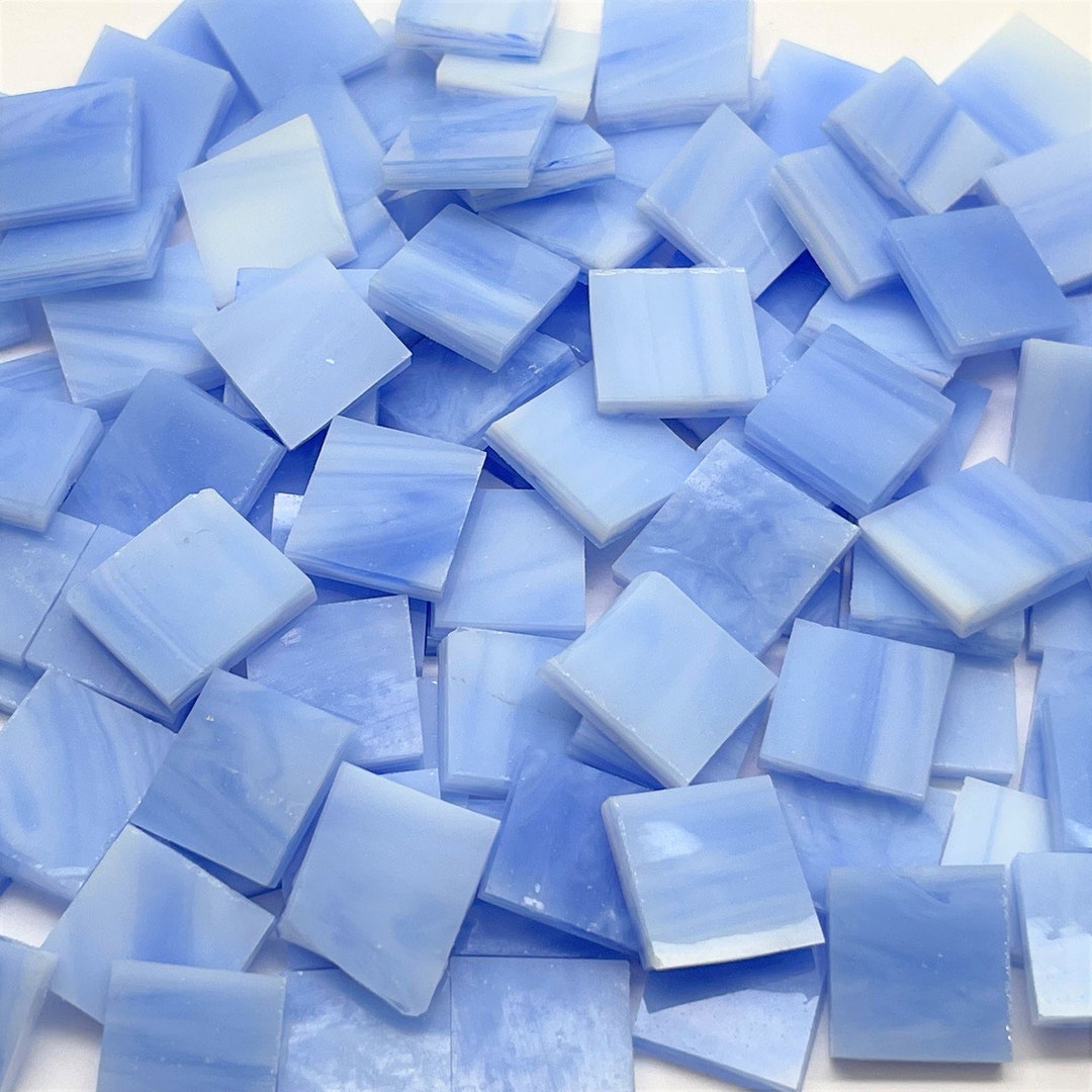 Pale Blue Wispy Hand Cut, Stained Glass Mosaic Tiles - Etsy