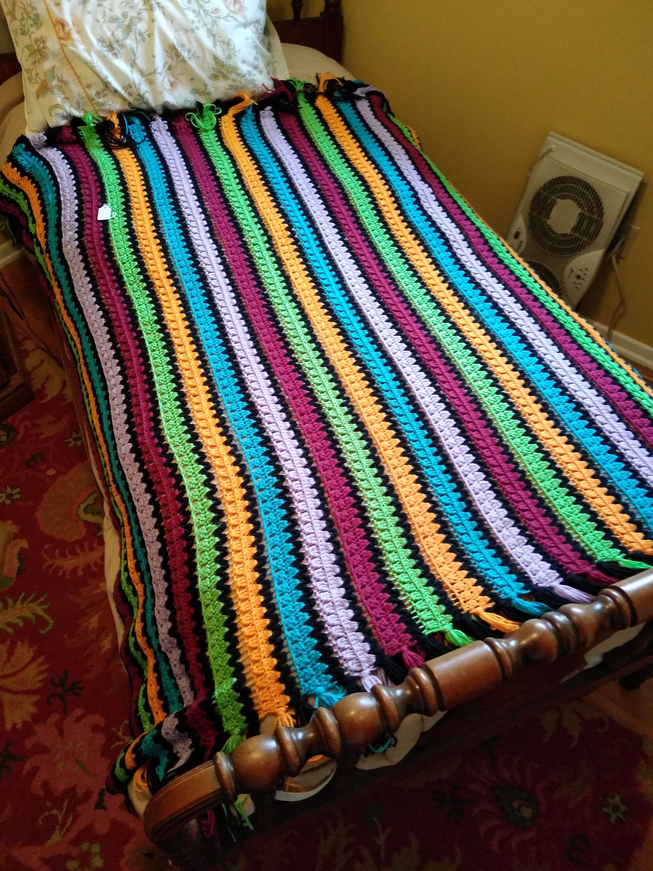 Colorful Striped Crocheted Afghan, Full Size Bed Spread - Etsy