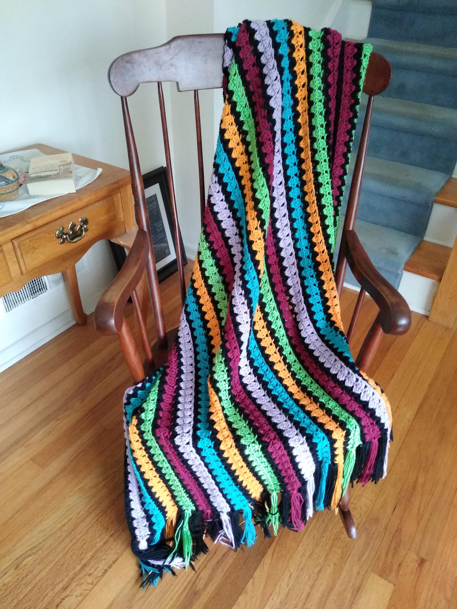 Colorful Striped Crocheted Afghan, Full Size Bed Spread - Etsy