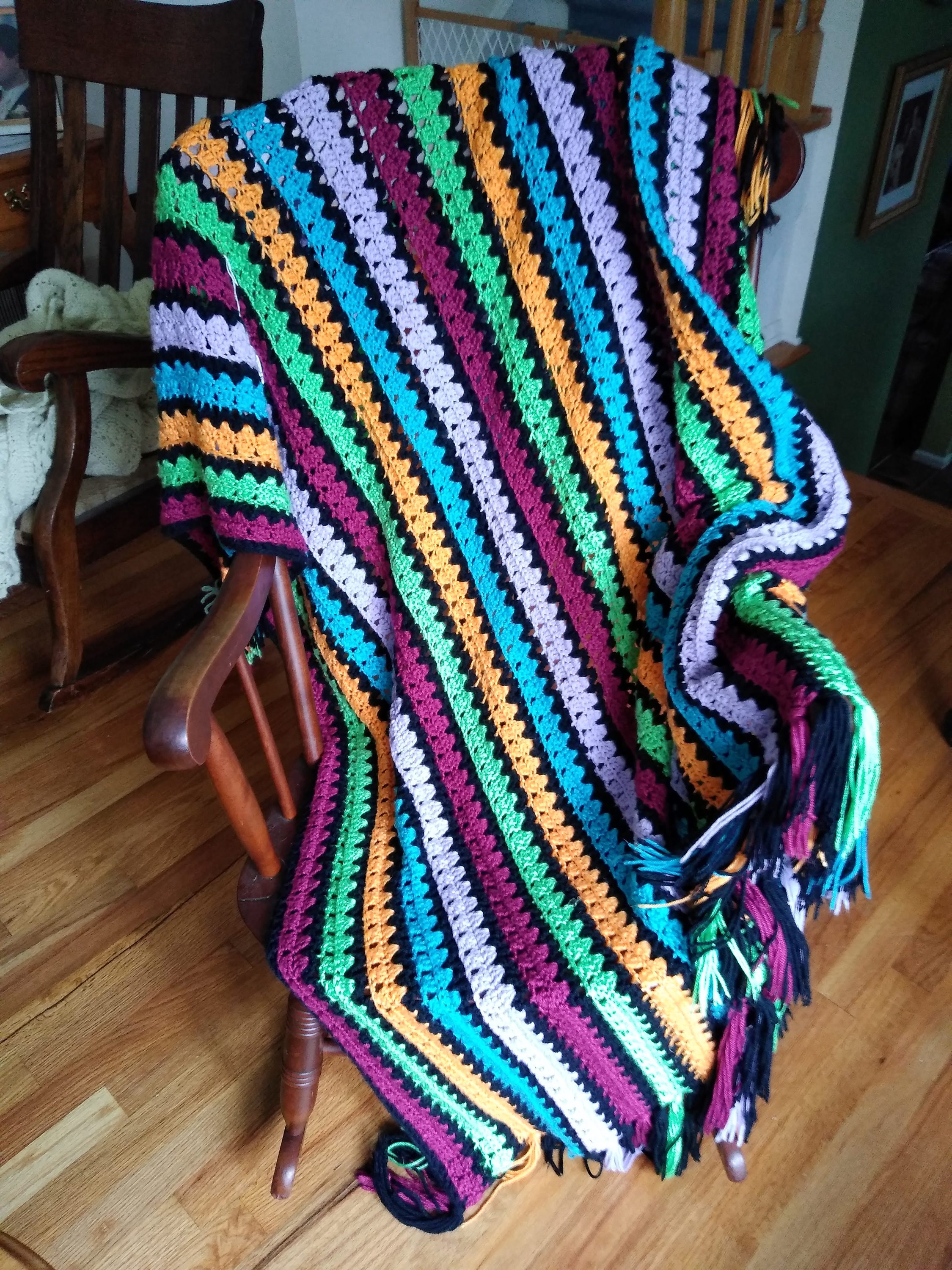 Colorful Striped Crocheted Afghan, Full Size Bed Spread - Etsy