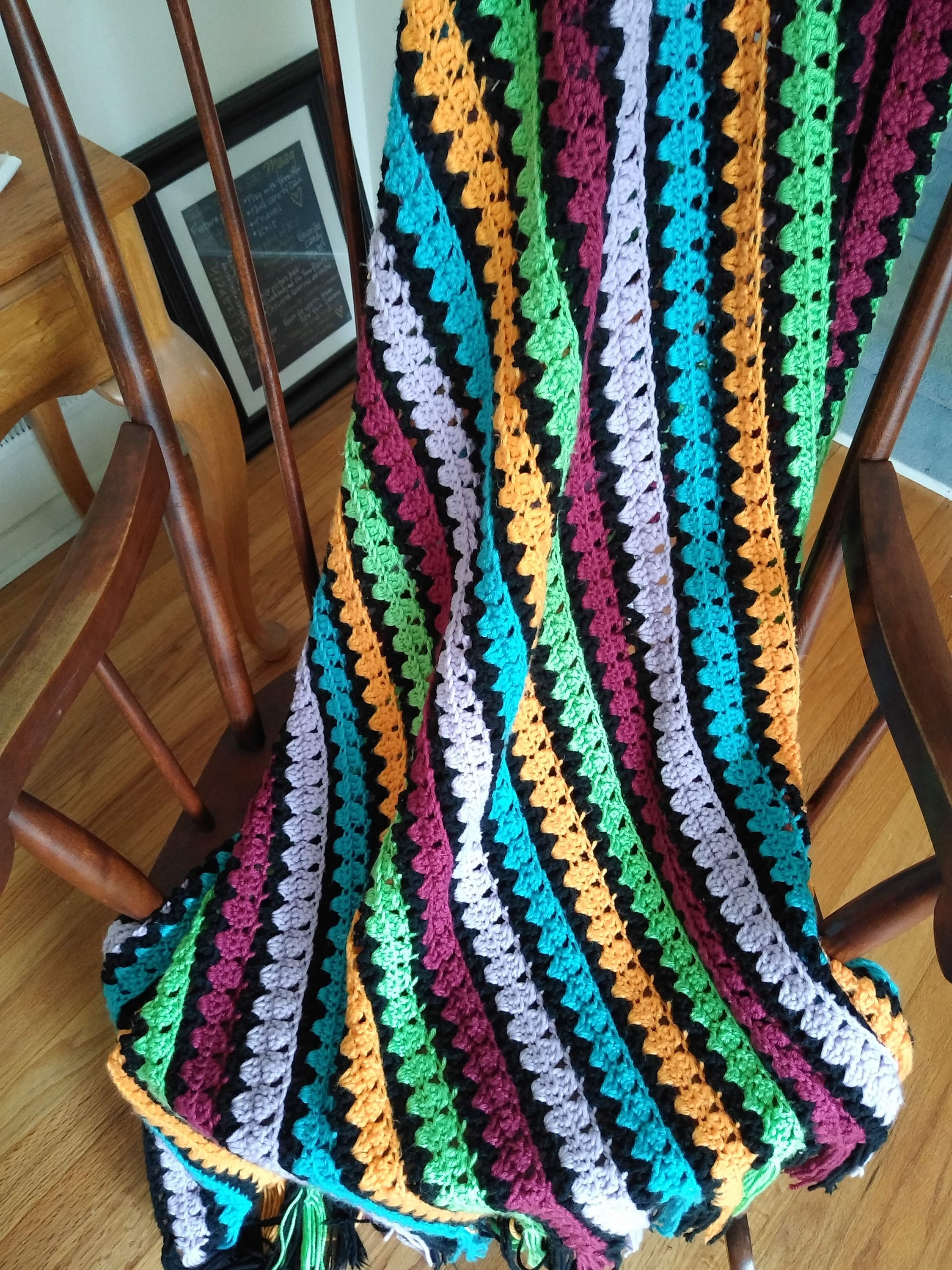 Colorful Striped Crocheted Afghan, Full Size Bed Spread - Etsy