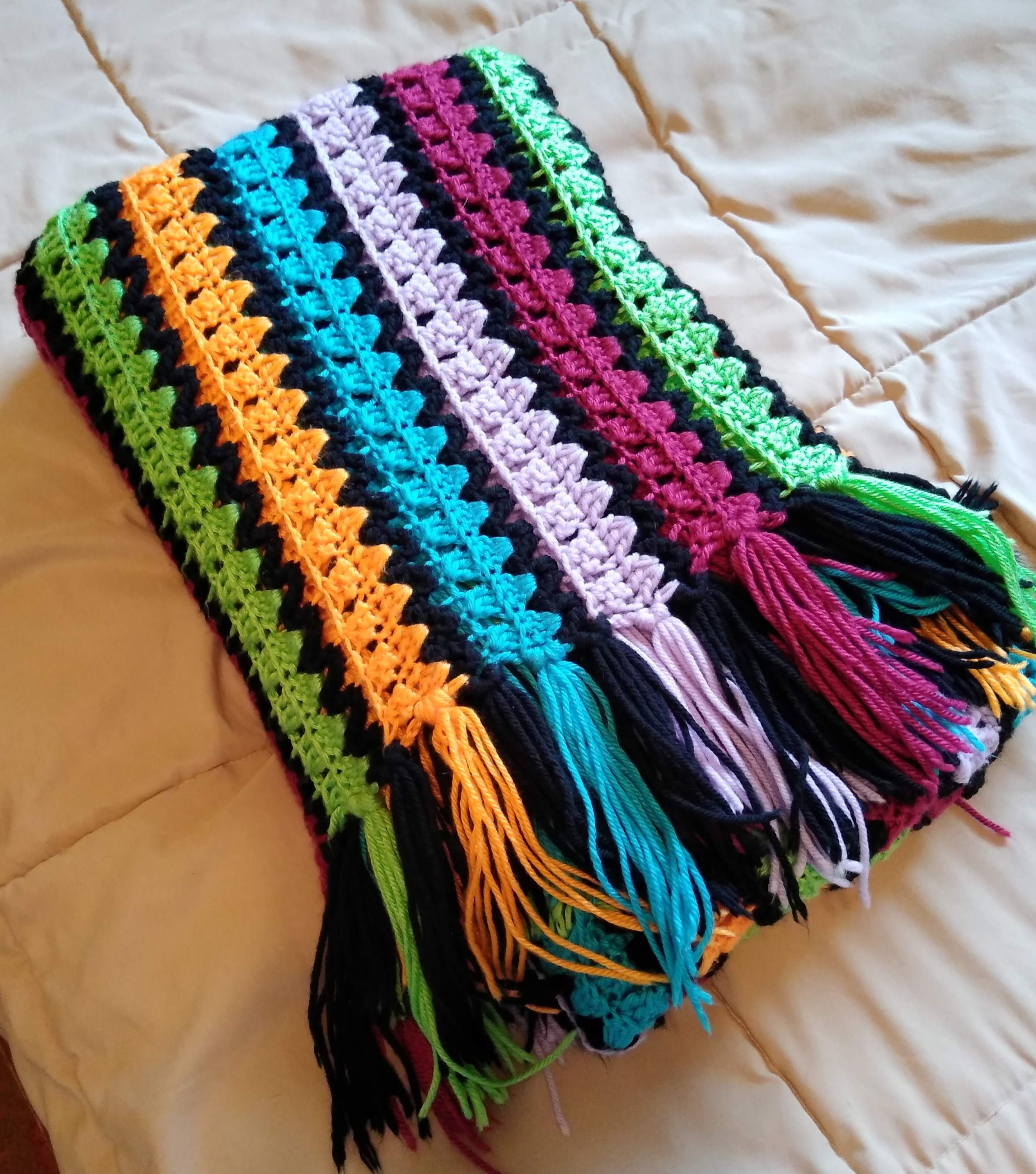 Colorful Striped Crocheted Afghan, Full Size Bed Spread - Etsy