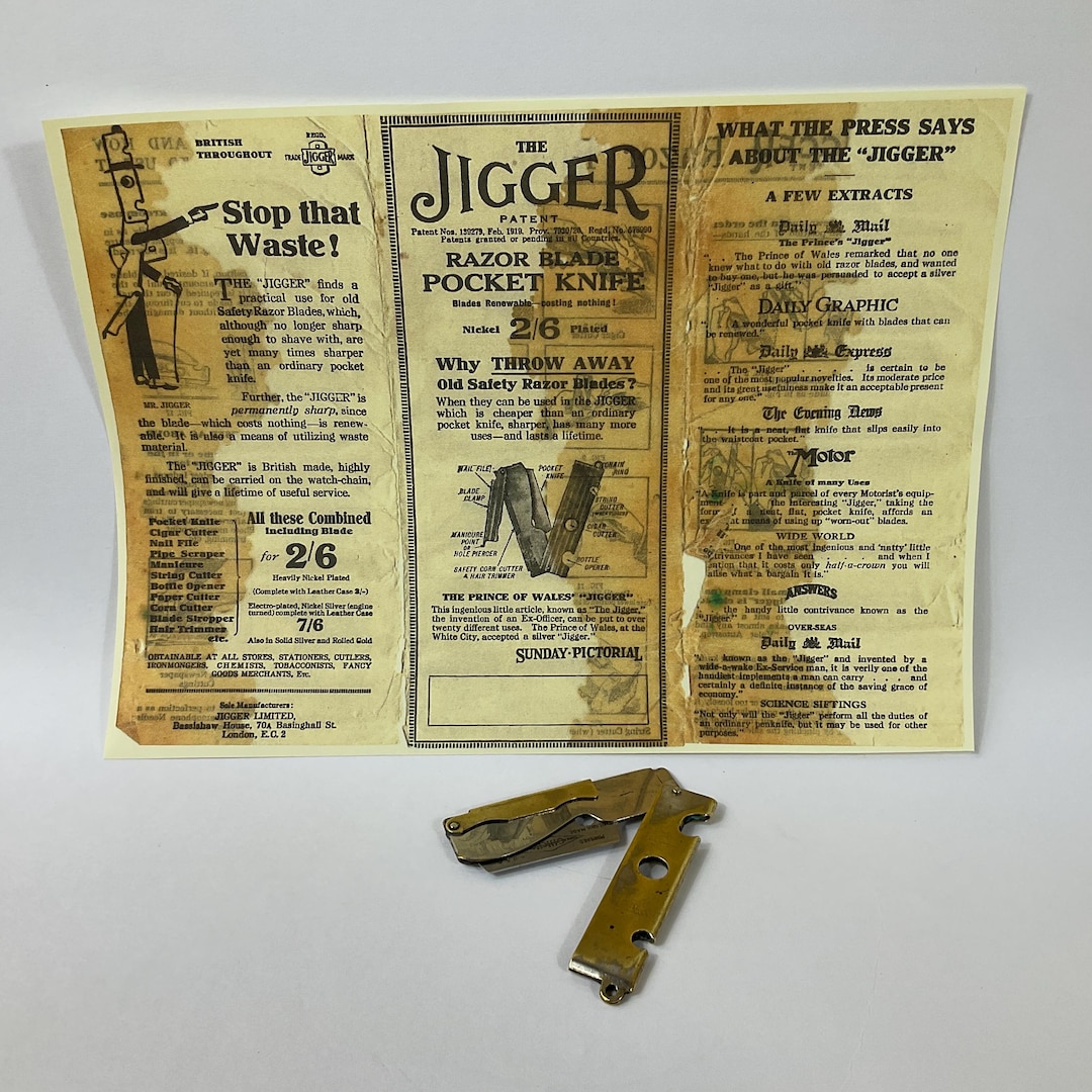 1920s 'jigger' Folding Razor Blade Utility Kn*fe. Pocket Razor Kn*fe ...