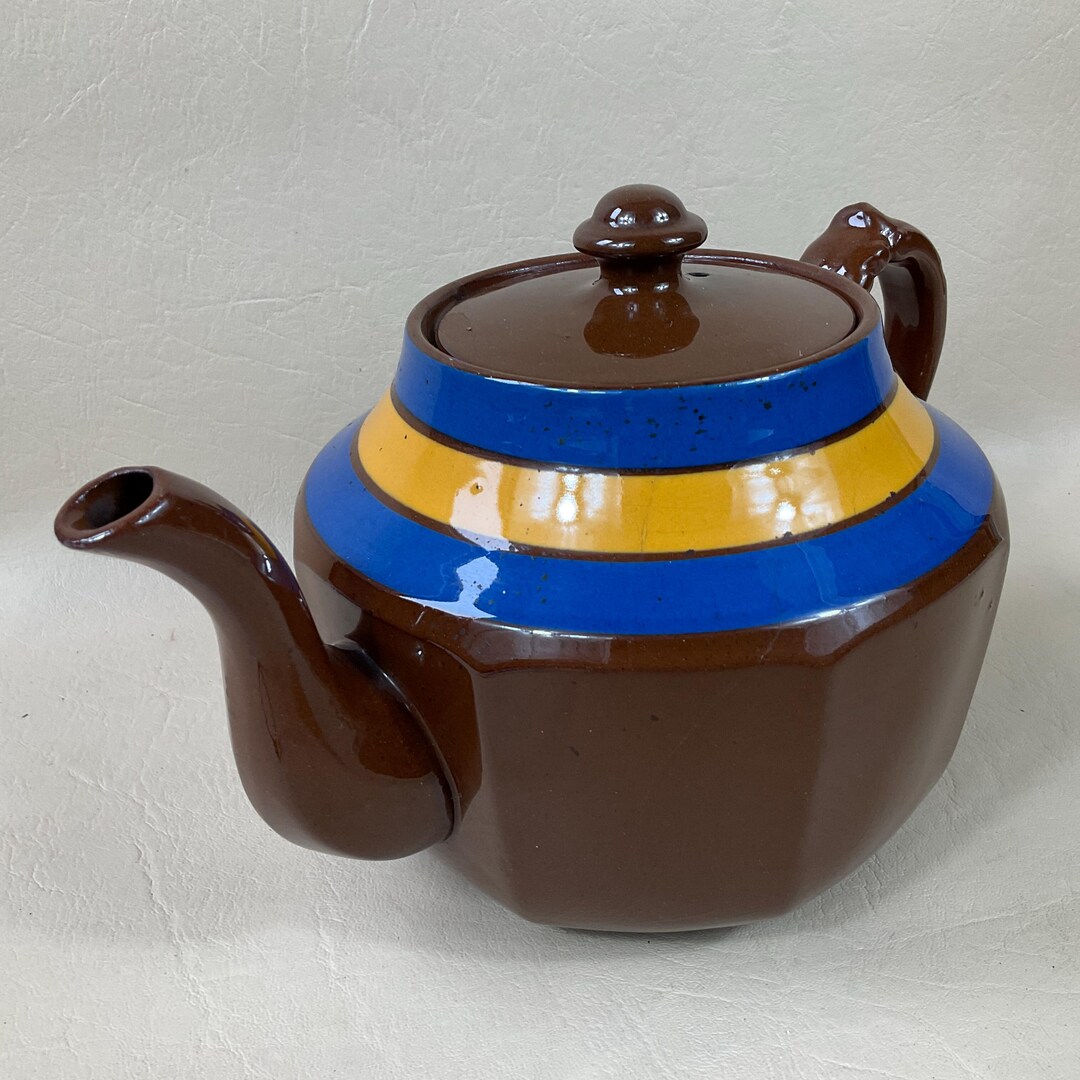 Antique Octagonal “brown Betty” Decorated Tea Pot C1900-1920. Crown ...