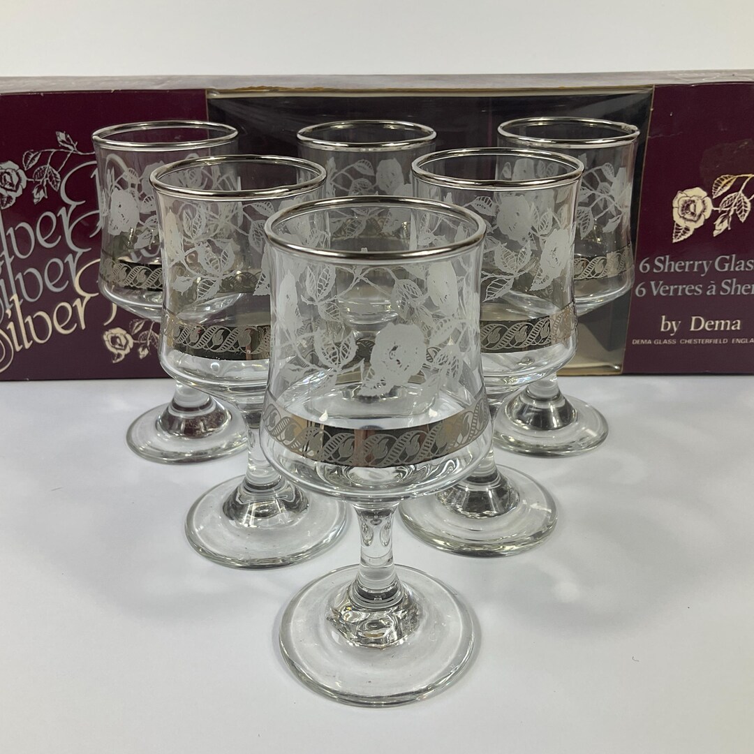 Dema “silver Rose” Pattern English Sherry-port-liqueur Glass Set C1960s ...