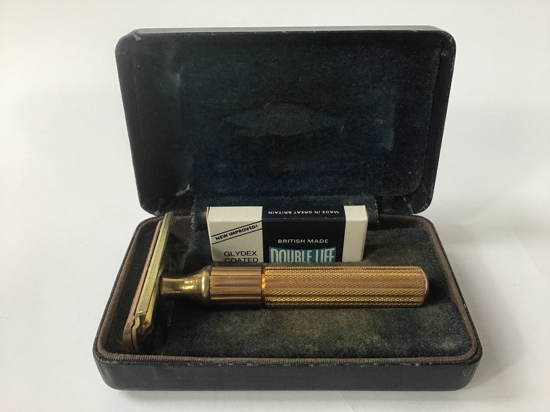 Gillette Gold Plated Fat Handle Tech DE Safety Razor Set C1939-40. Mens ...