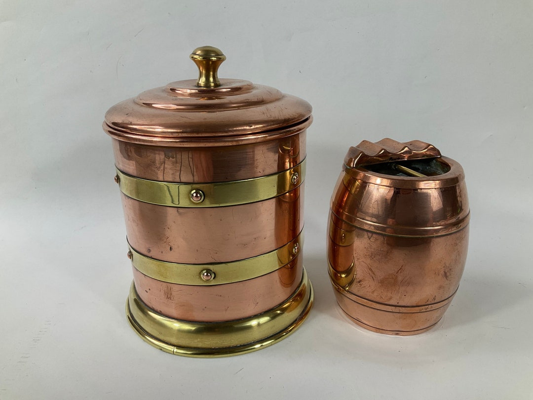 Edwardian Copper Smokers Set C1920s. Tobacco Jar/humidor & Ash Tray Set ...