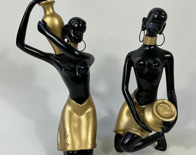Duron Chalkware Black African Maiden Statues After Salvatore Melani ...