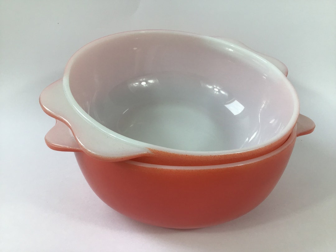 Retro JAJ Pyrex Glass Gaiety Plain Salmon Pink Serving Bowl C1960 X 2 ...