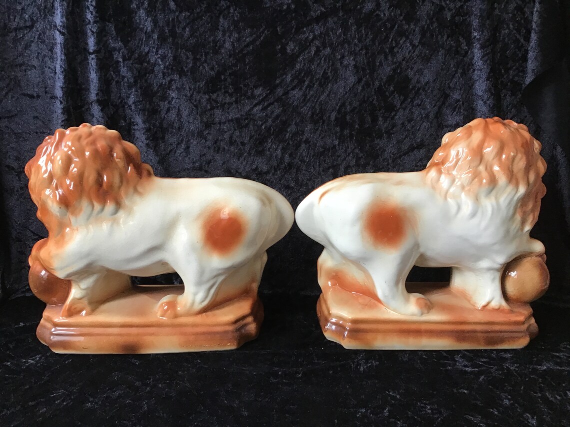Magnificent Lancaster Pottery Antique Mantle Lions pair - Etsy UK