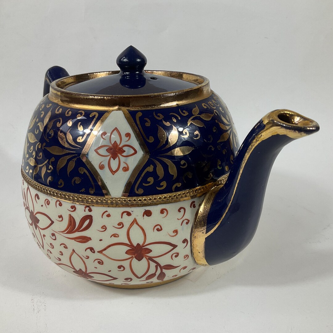 Rare Wade Cobalt Blue Ixora Pattern Staffordshire Tea Pot C1880. Large ...