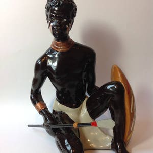 Fabulous 1950s Retro Chalkware African Zulu Warrior. Rare Plaster ...