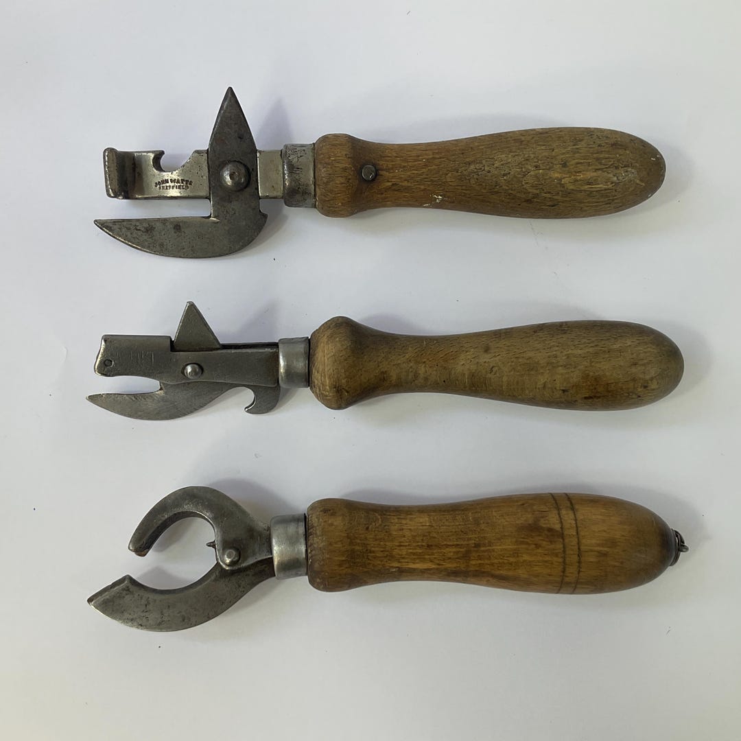 3 X Antique Steel & Pine Tin-can Openers C1890s. Victorian Kitchen Hand ...