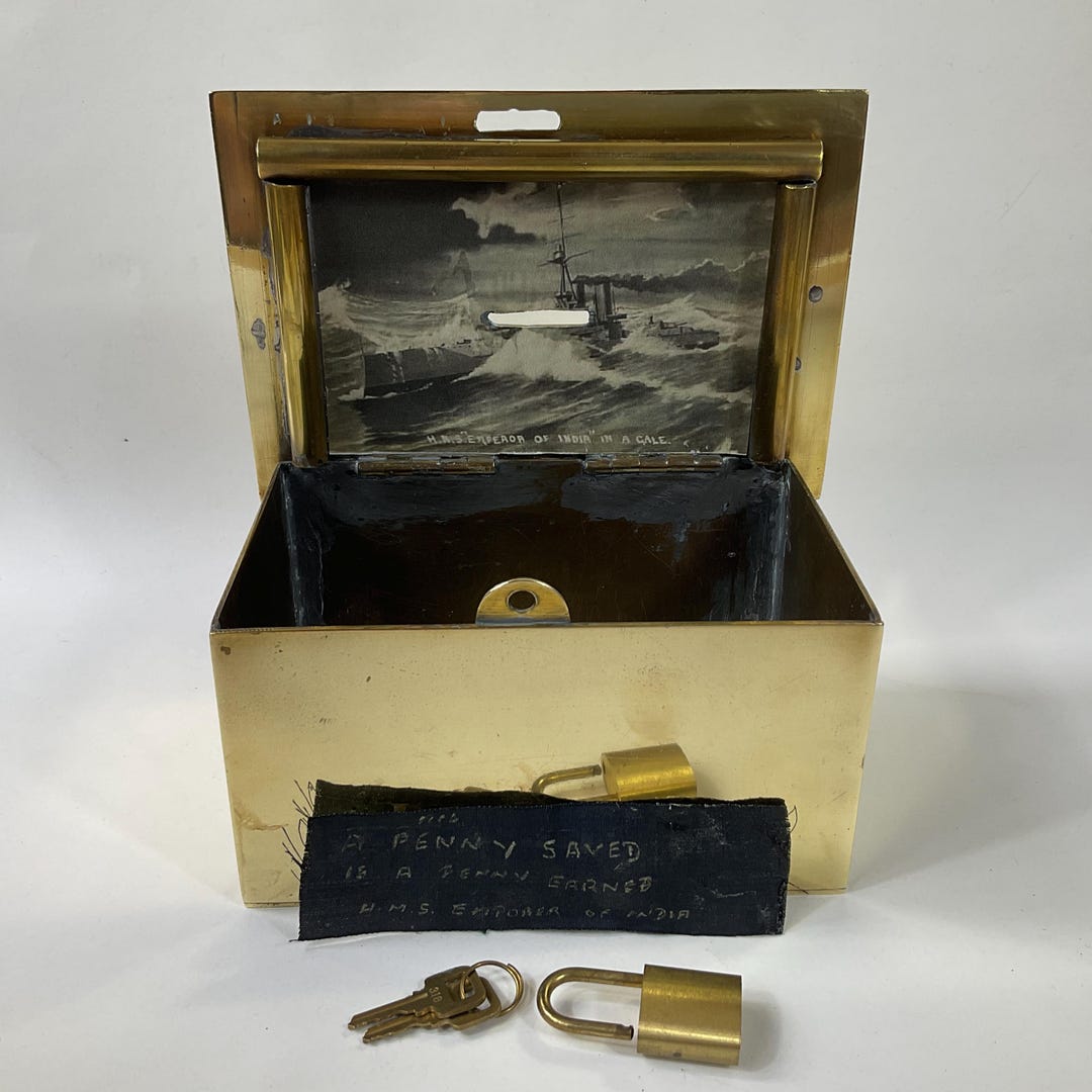 Unique Trench Art Solid Brass Money/cash Box C1916. HMS Emperor of ...