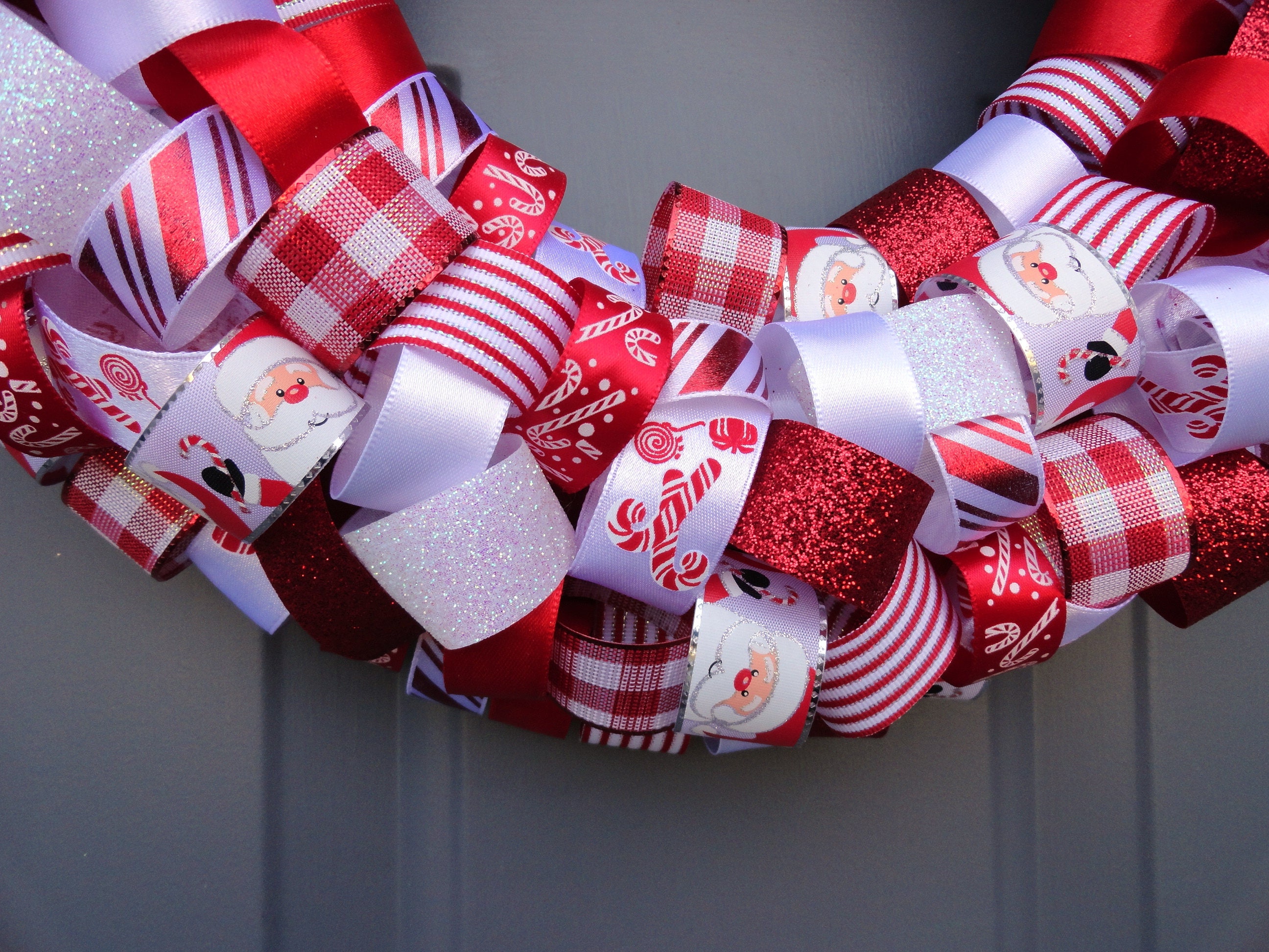 Christmas Candy Cane Ribbon Wreath - Etsy