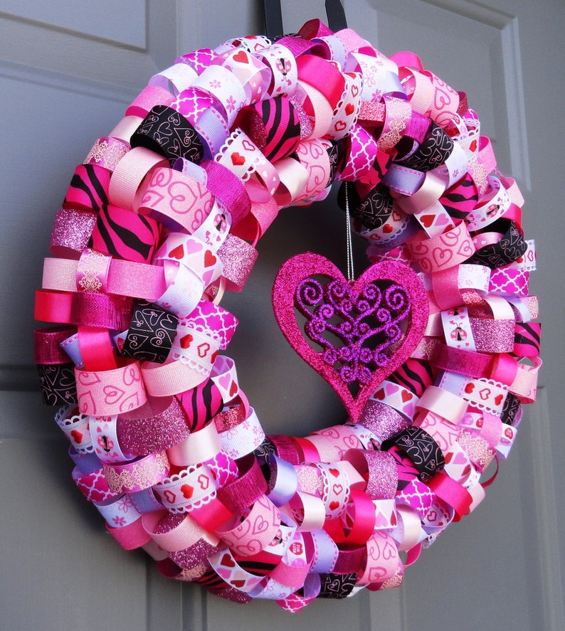Pink Valentine's Day Ribbon Wreath - Etsy