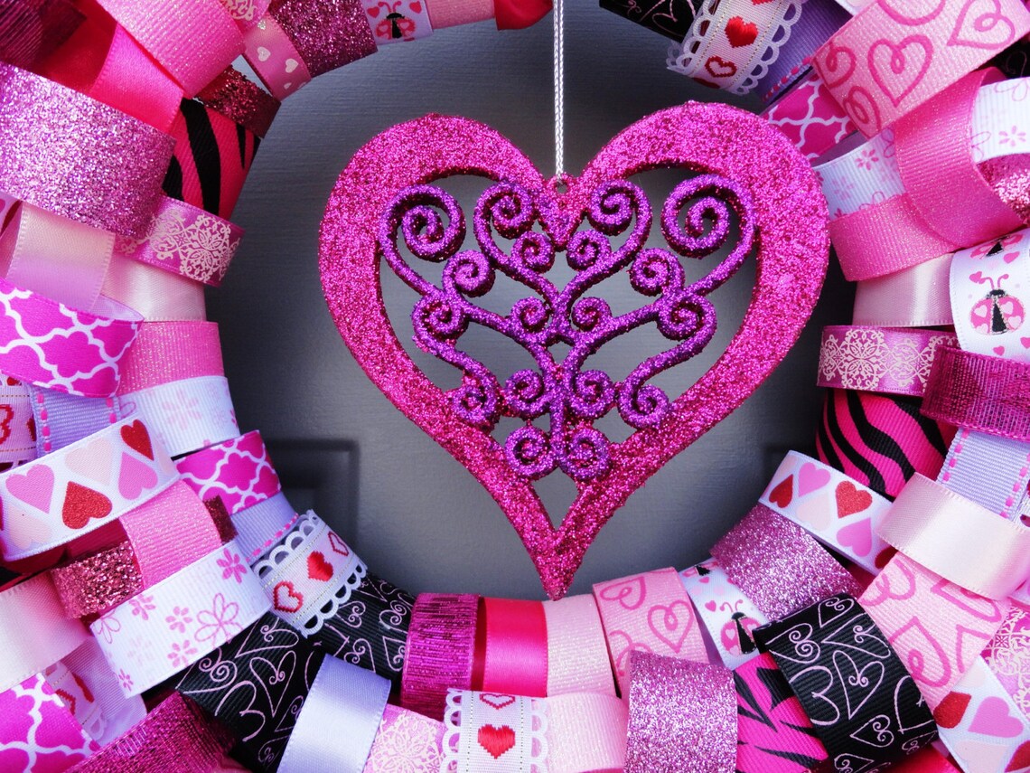 Pink Valentine's Day Ribbon Wreath - Etsy