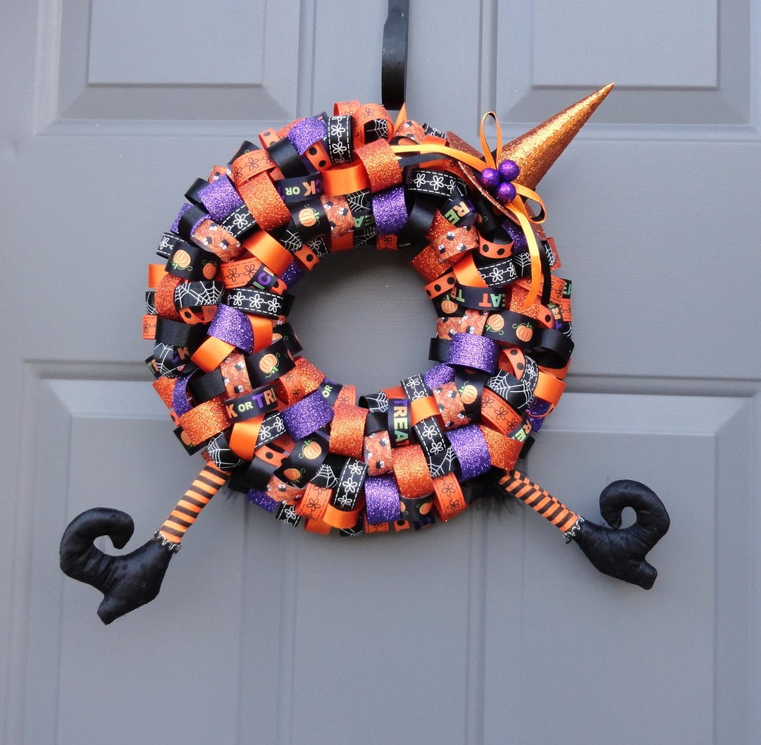 Halloween Witch Ribbon 12' Wreath - Etsy